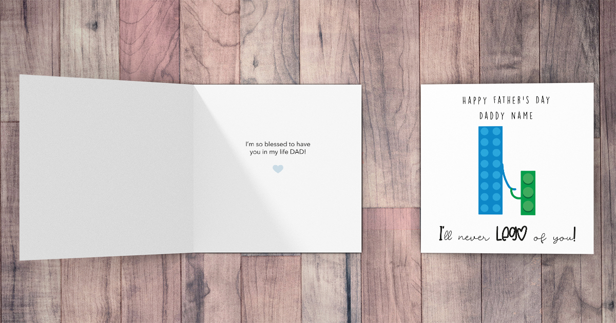 Lego themed personalisable father's day card in blue and green - I'll ...