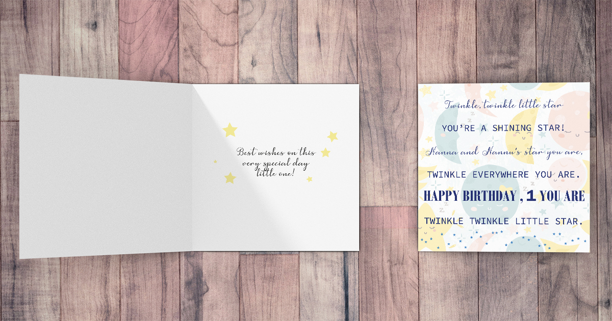 Twinkle twinkle little star birthday card UNISEX FIRST year from Nanna ...