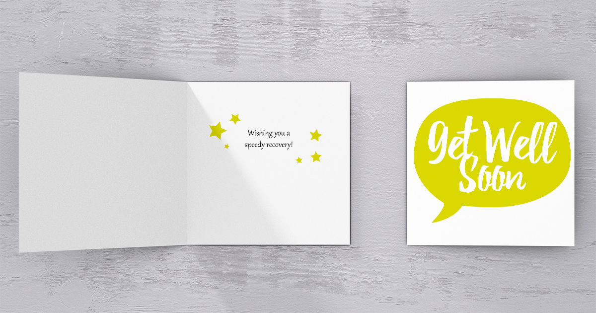 Yellow Speech bubble themed Get Well Soon Card in English | Witty Creations