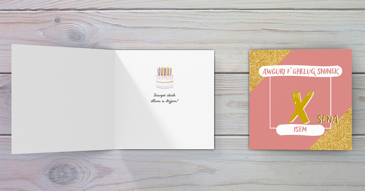 Enter Age - Birthday Card in pink and glitter background in Maltese ...